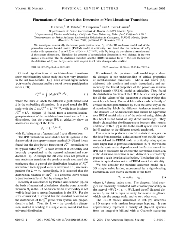 (PDF) Fluctuations of the Correlation Dimension at Metal-Insulator Transitions | Miguel Ortuño ...