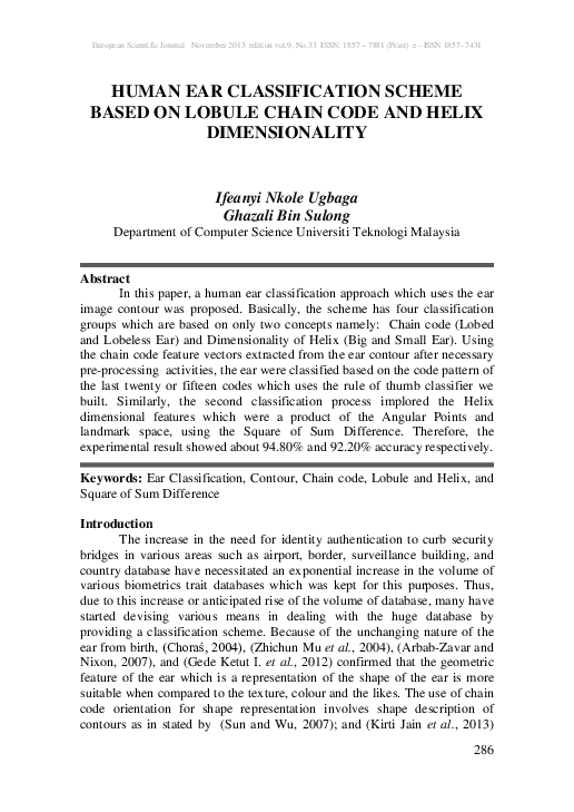 (PDF) Human Ear Classification Scheme Based on Lobule Chain Code and ...