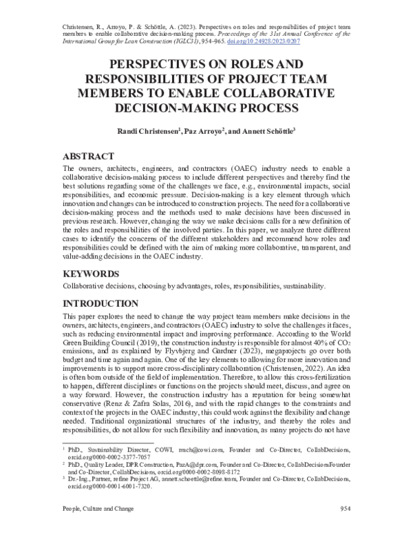 (PDF) Perspectives on Roles and Responsibilities of Project Team ...