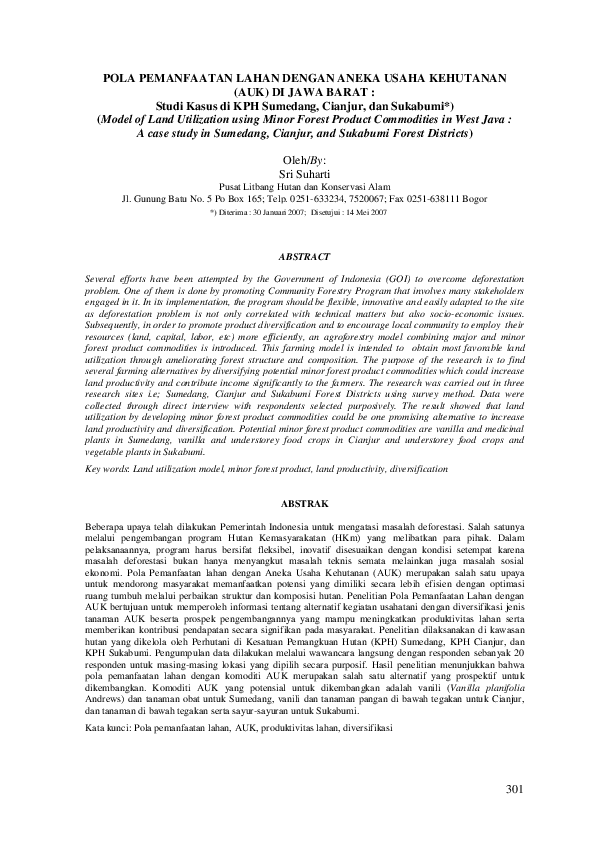 (PDF) POLA PEMANFAATAN LAHAN DENGAN ANEKA USAHA KEHUTANAN (AUK) DI JAWA ...