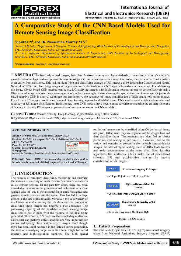 (PDF) A Comparative Study of the CNN Based Models Used for Remote Sensing Image Classification