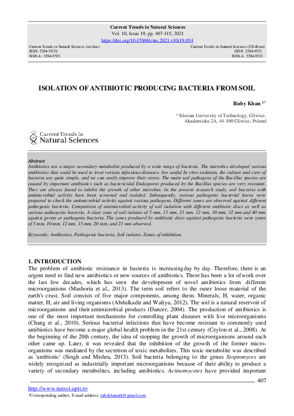 (PDF) Isolation of Antibiotic Producing Bacteria from Soil