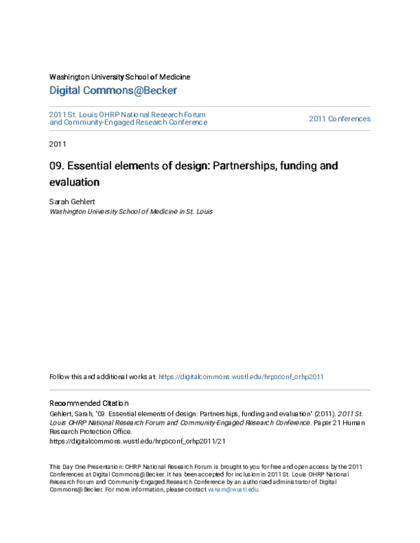 (PDF) 09. Essential elements of design: Partnerships, funding and ...