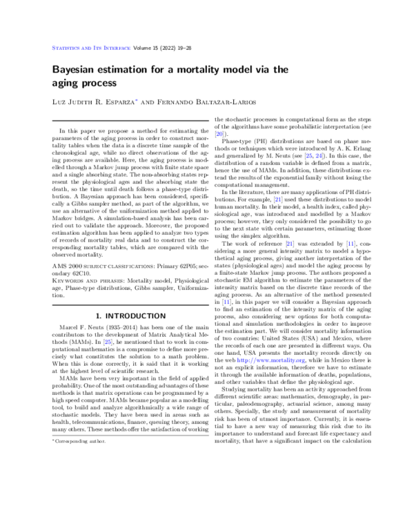 (PDF) Bayesian estimation for a mortality model via the aging process