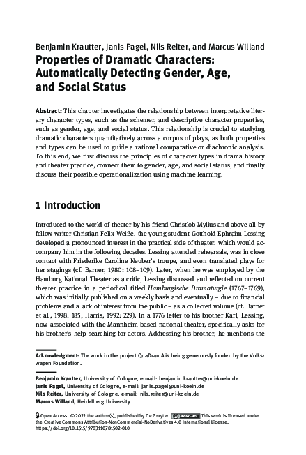 (PDF) Detecting Drama Characters' Gender, Age, Status