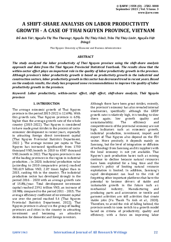 (PDF) A SHIFT-SHARE ANALYSIS ON LABOR PRODUCTIVITY GROWTH -A CASE OF ...
