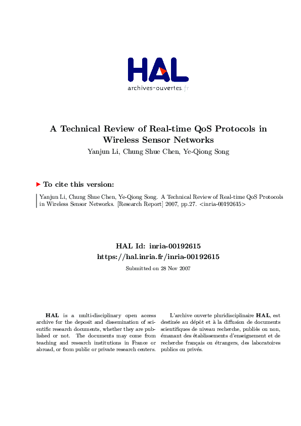 Pdf A Technical Review Of Real Time Qos Protocols In Wireless Sensor Networks
