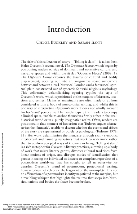 (PDF) Telling it Slant: Critical Approaches to Helen Oyeyemi