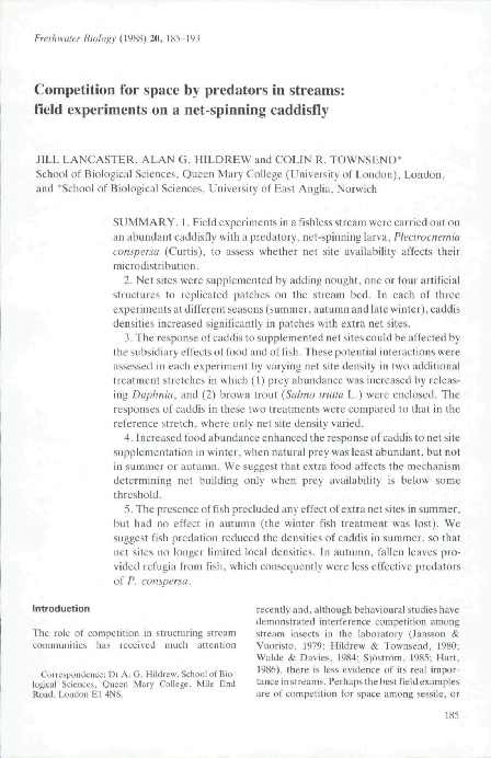 (PDF) Competition for space by predators in streams: field experiments ...