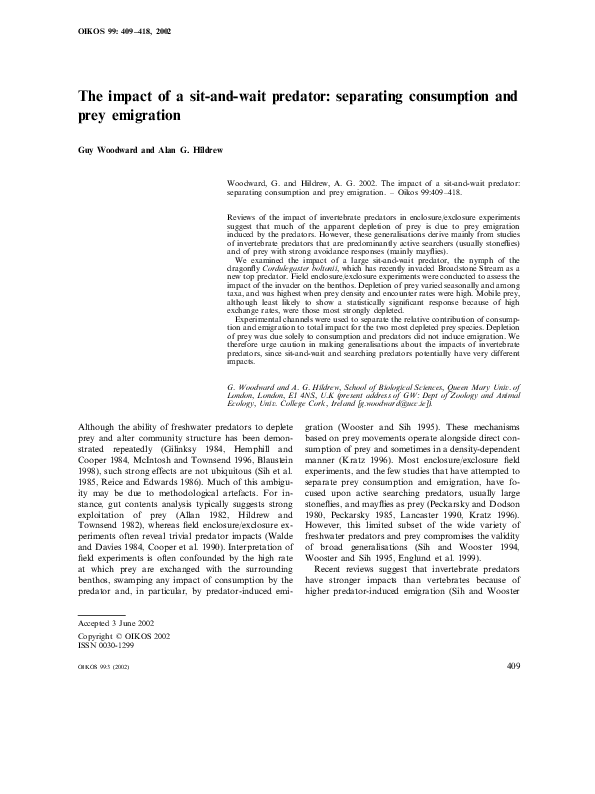 (PDF) The impact of a sit-and-wait predator: separating consumption and ...