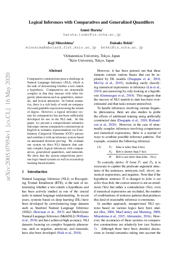 (PDF) Logical Inferences with Comparatives and Generalized Quantifiers