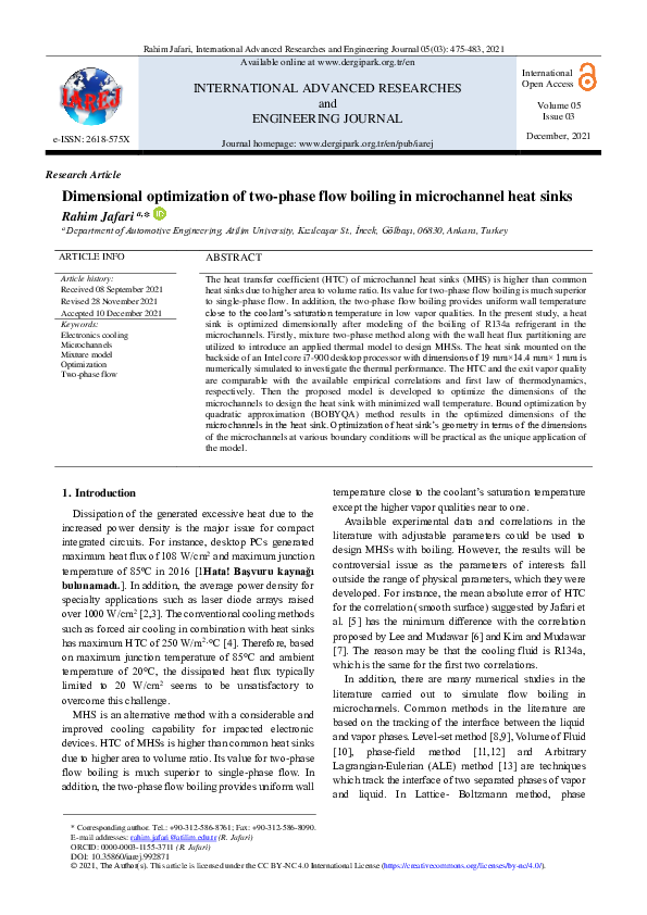 (PDF) Dimensional optimization of two-phase flow boiling in microchannel heat sinks
