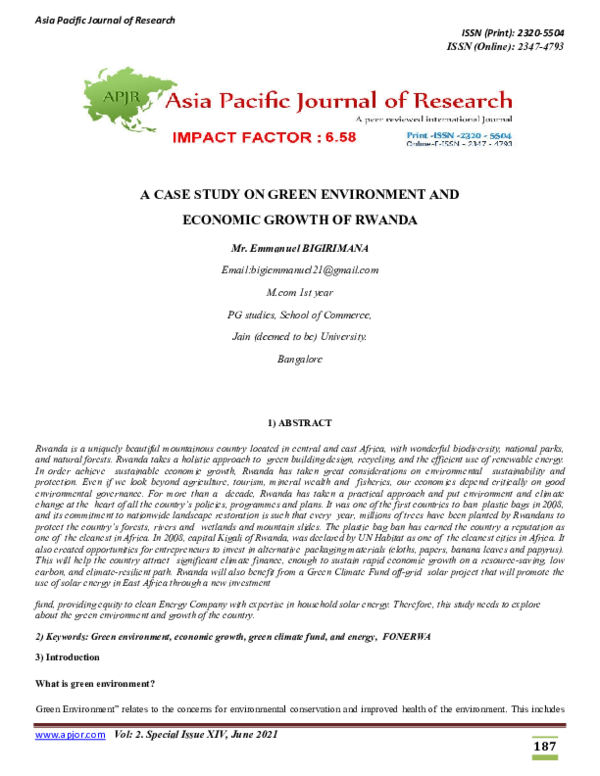 (PDF) A Case Study on Green Environment and Economic Growth of Rwanda