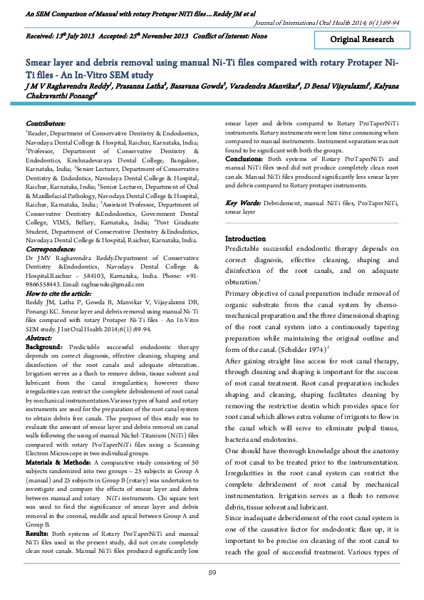 (PDF) Smear layer and debris removal using manual Ni-Ti files compared ...