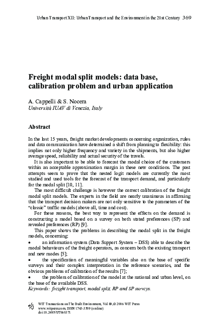 (PDF) Freight modal split models: data base, calibration problem and ...
