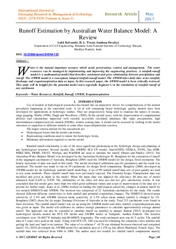 (PDF) Runoff Estimation by Australian Water Balance Model: A Review