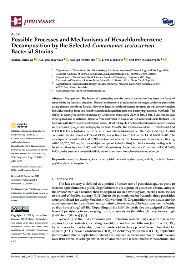 (PDF) Possible Processes and Mechanisms of Hexachlorobenzene ...