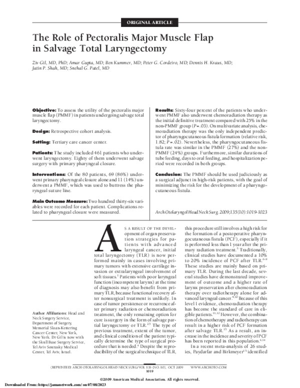 (PDF) The Role of Pectoralis Major Muscle Flap in Salvage Total ...