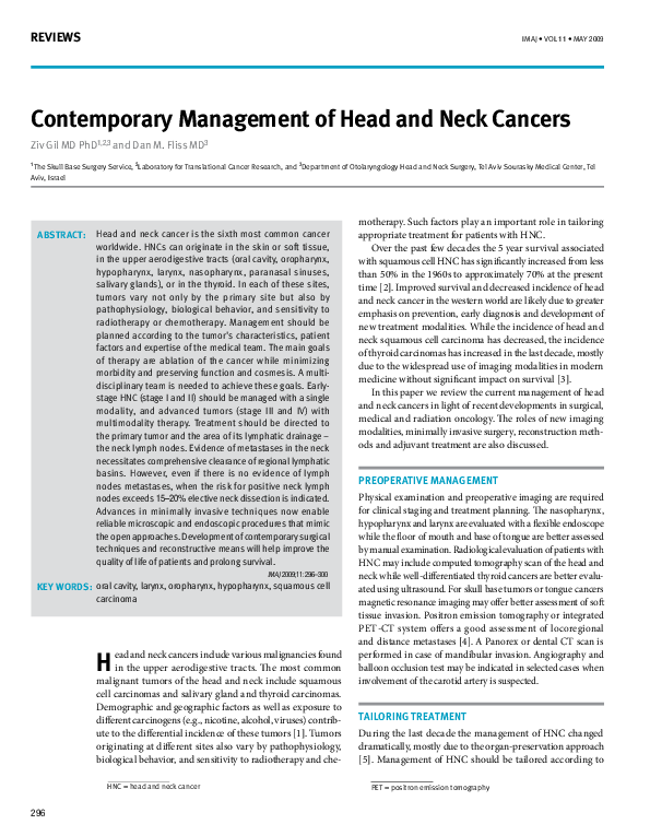 (PDF) Contemporary management of head and neck cancers