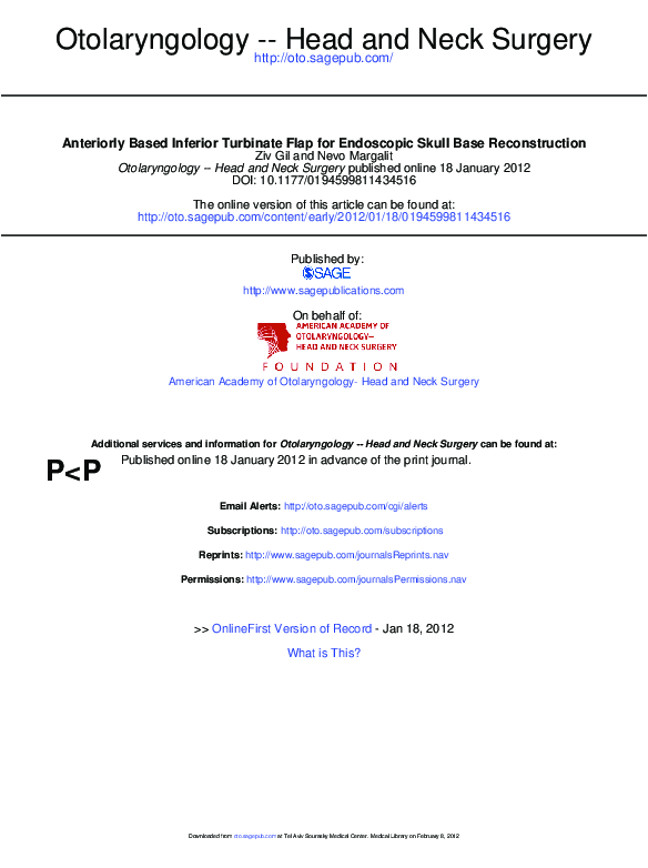 (PDF) Anteriorly Based Inferior Turbinate Flap for Endoscopic Skull Base Reconstruction | Ziv ...