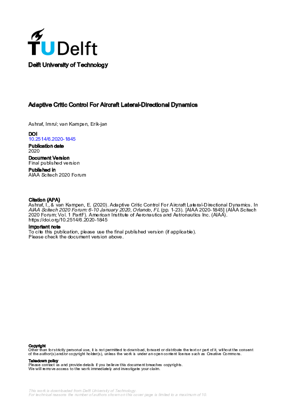 (PDF) Adaptive Critic Control For Aircraft Lateral-Directional Dynamics