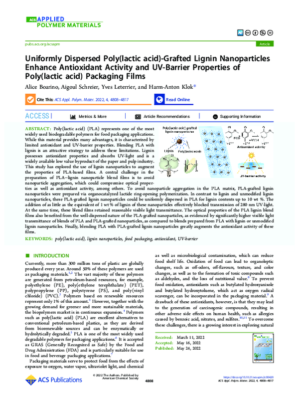 (PDF) Uniformly Dispersed Poly(lactic acid)-Grafted Lignin ...