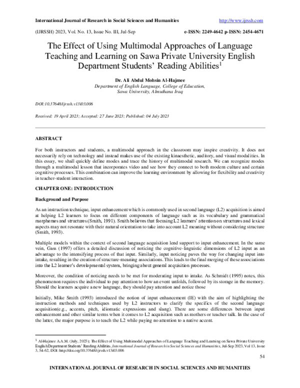 Pdf The Effect Of Using Multimodal Approaches Of Language Teaching And Learning On Sawa