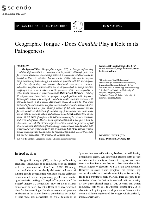 (PDF) Geographic tongue: Does Candida play a role in its pathogenesis