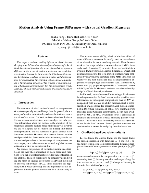 Pdf Motion Analysis Using Frame Differences With Spatial Gradient Measures