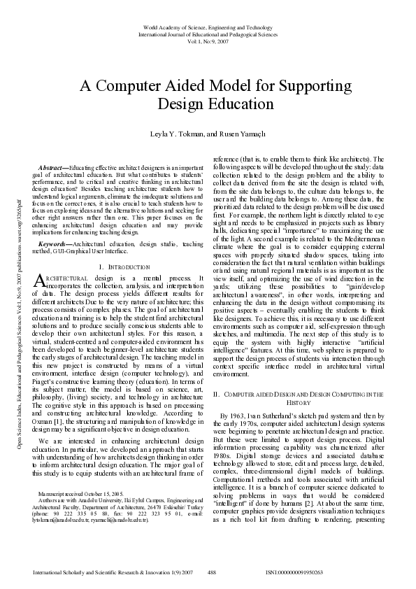 (PDF) A Computer Aided Model For Supporting Design Education