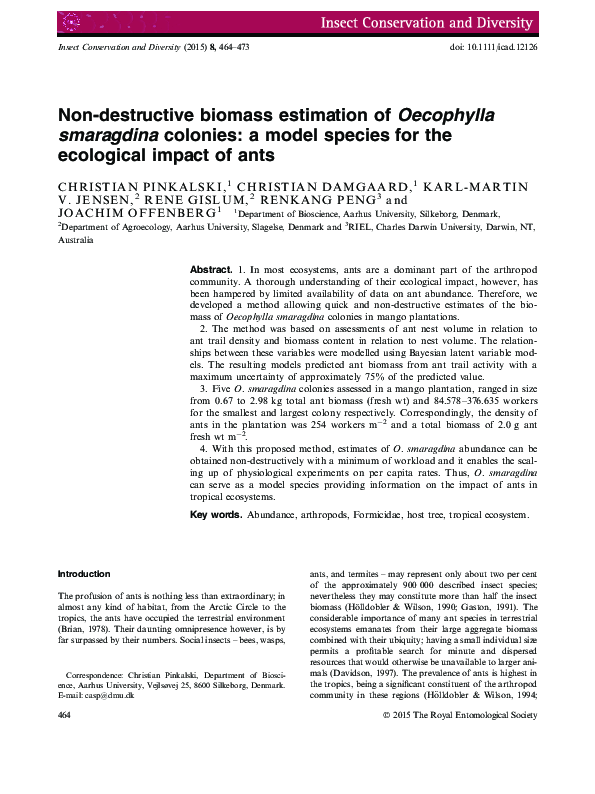 (PDF) Non-destructive biomass estimation ofOecophylla ...