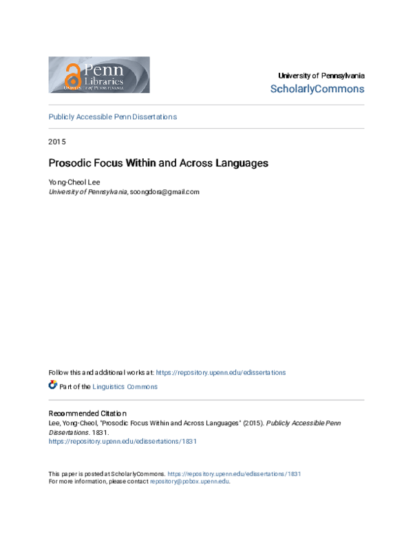 (PDF) Prosodic focus within and across languages
