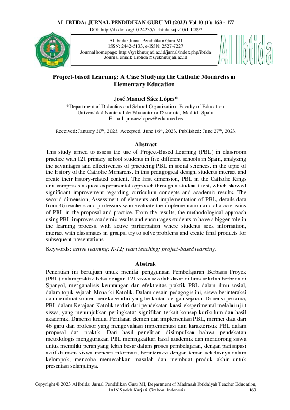 (PDF) Project-based Learning: A Case Studying the Catholic Monarchs in Elementary Education