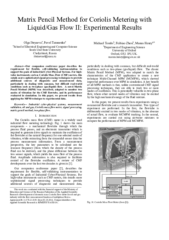 (PDF) Matrix pencil method for coriolis metering with liquid/gas flow II: Experimental results