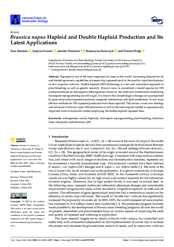 (PDF) Brassica napus Haploid and Double Haploid Production and Its ...