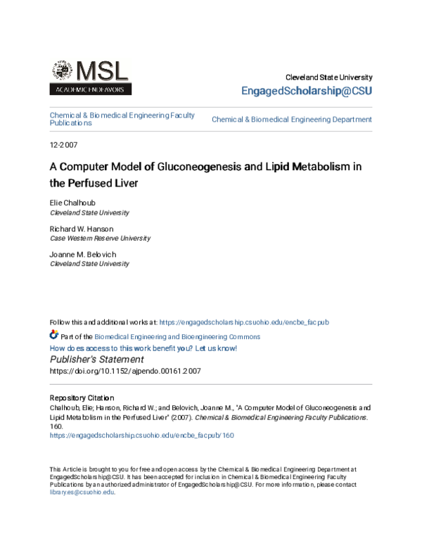 (PDF) A computer model of gluconeogenesis and lipid metabolism in the ...
