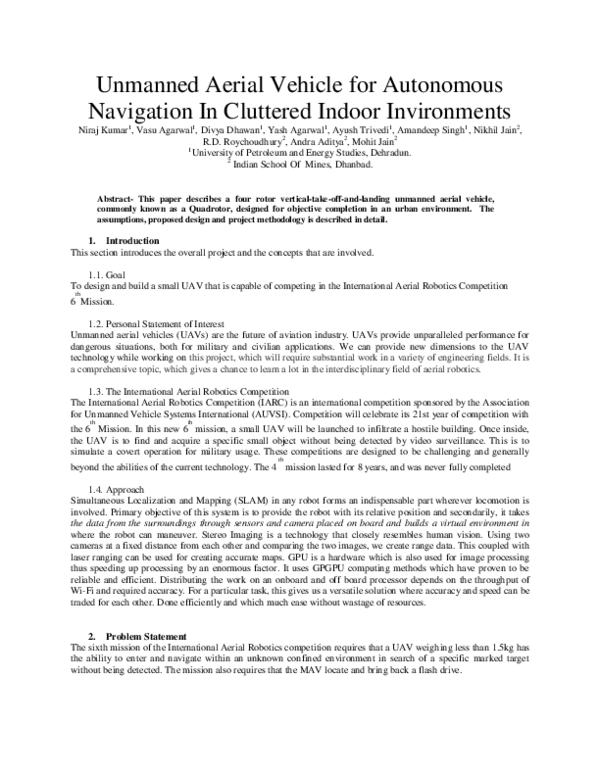 (PDF) Unmanned Aerial Vehicle for Autonomous Navigation In Cluttered Indoor Invironments