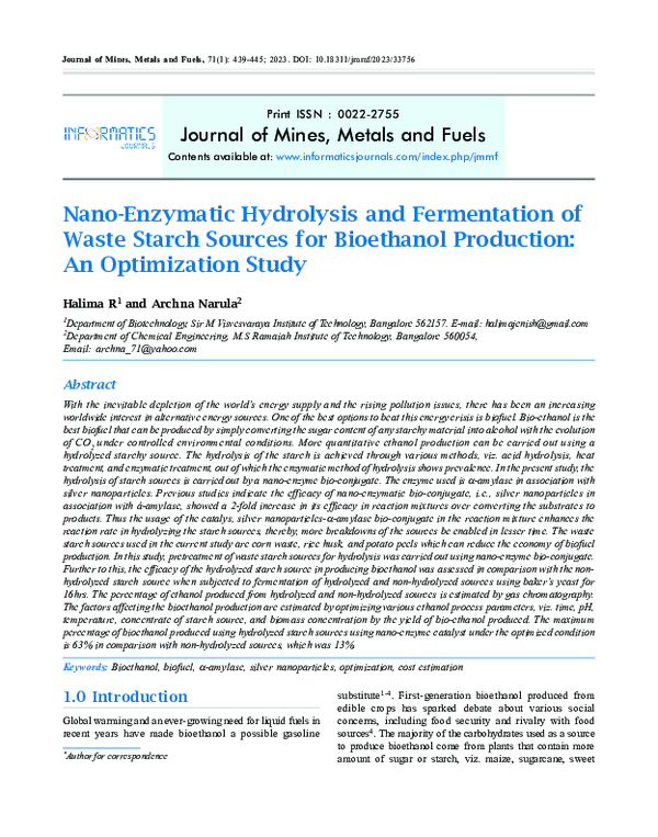 (PDF) Nano-Enzymatic Hydrolysis and Fermentation of Waste Starch Sources for Bioethanol ...
