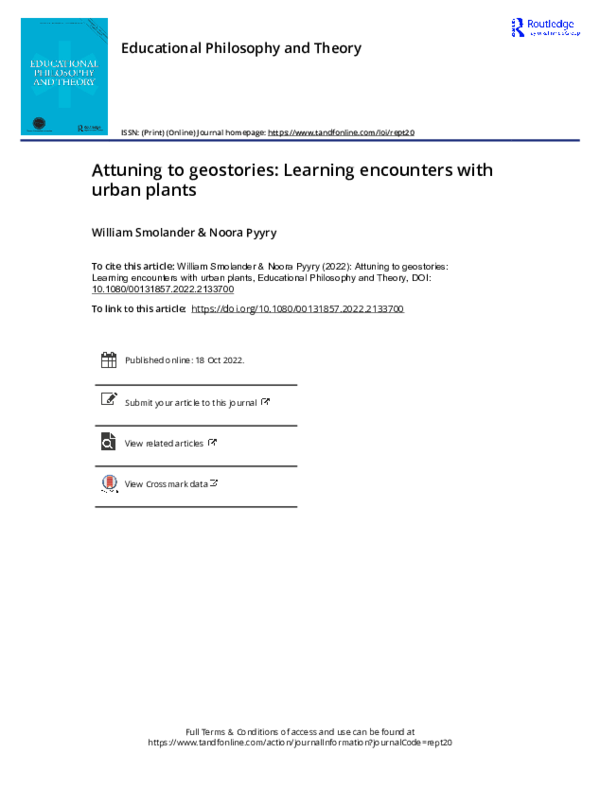 (PDF) Attuning to geostories: Learning encounters with urban plants