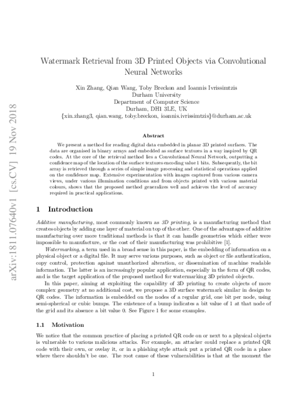 (PDF) Watermark Retrieval from 3D Printed Objects via Convolutional Neural Networks | Ioannis ...