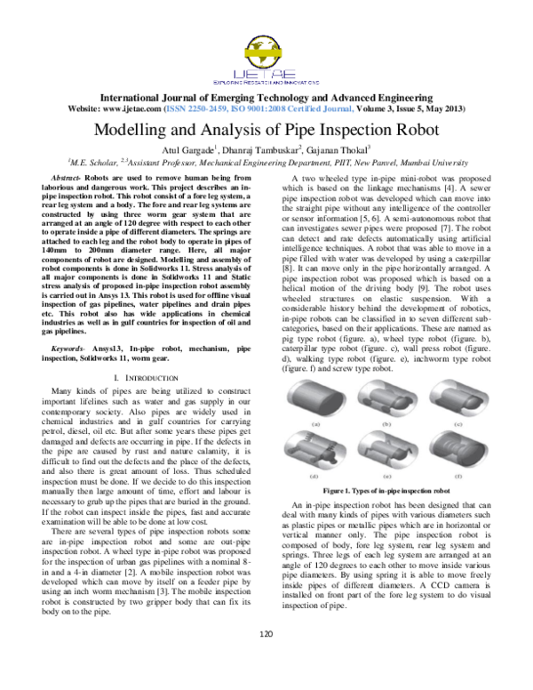(PDF) Modelling and Analysis of Pipe Inspection Robot