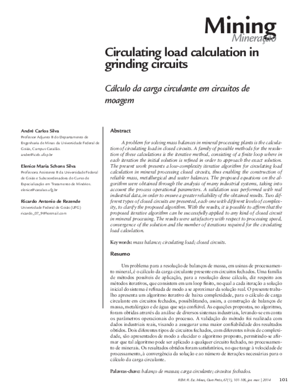 (PDF) Circulating load calculation in grinding circuits