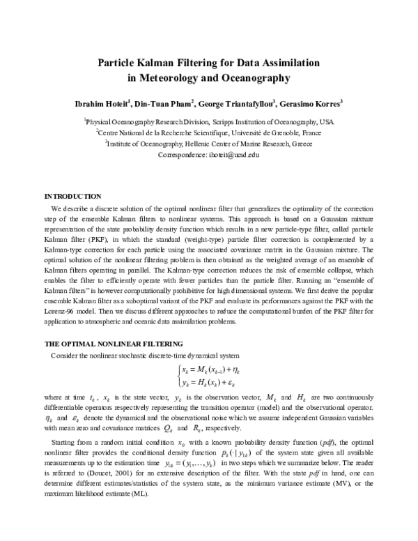 Pdf Particle Kalman Filtering For Data Assimilation In Meteorology