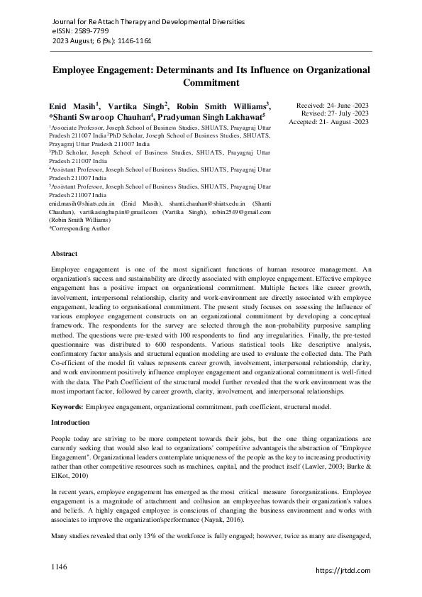 (PDF) Employee Engagement: Determinants and Its Influence on ...