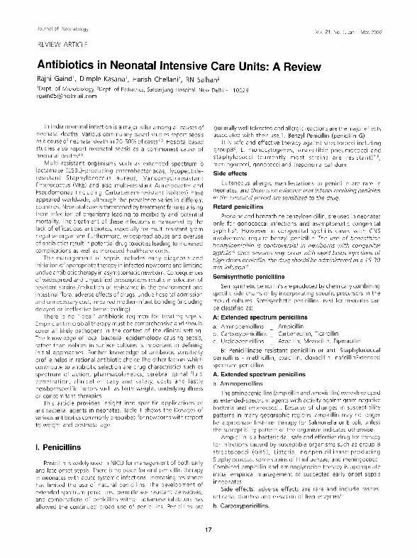 (PDF) Antibiotics in Neonatal Intensive Care Units: A Review