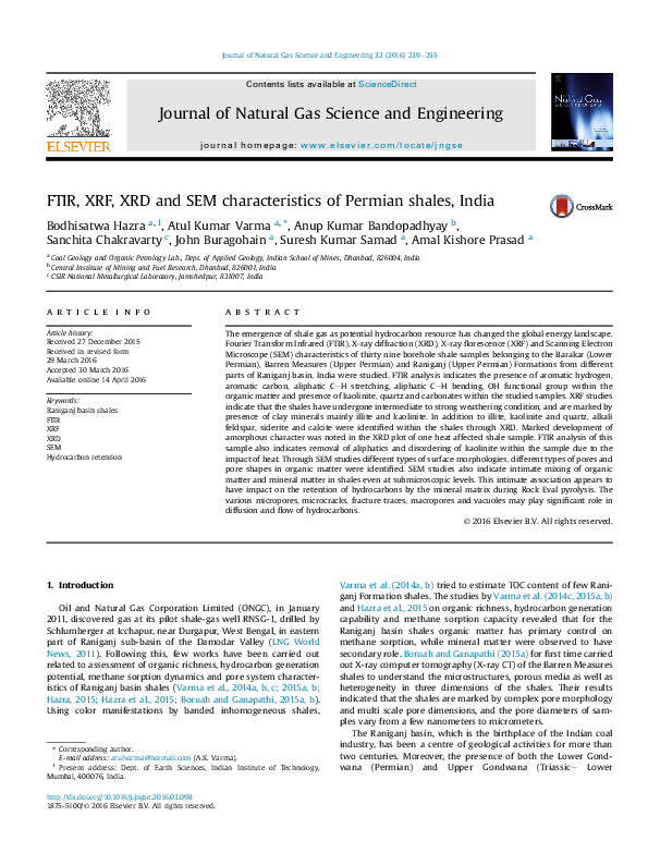 (PDF) FTIR, XRF, XRD and SEM characteristics of Permian shales, India