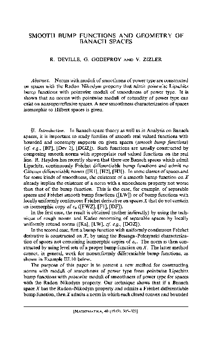 (PDF) Smooth bump functions and geomentry of Banach spaces