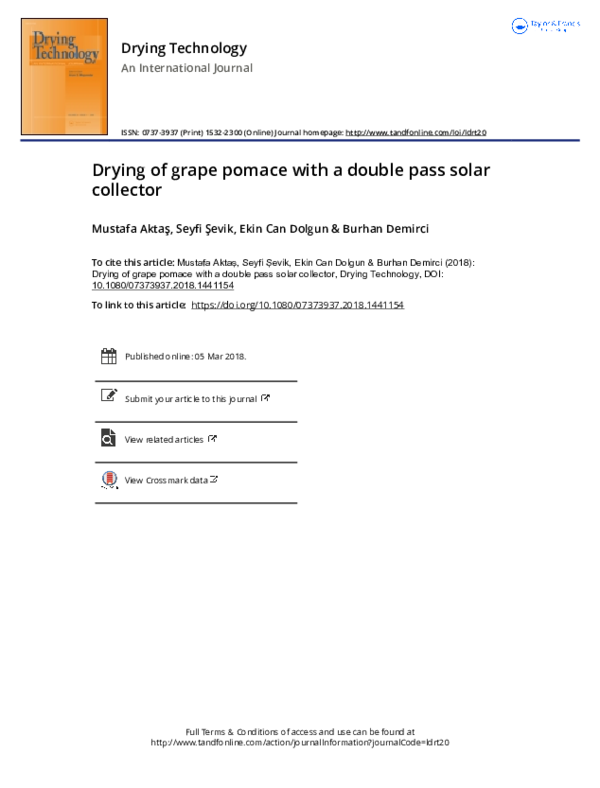 (PDF) Drying of grape pomace with a double pass solar collector