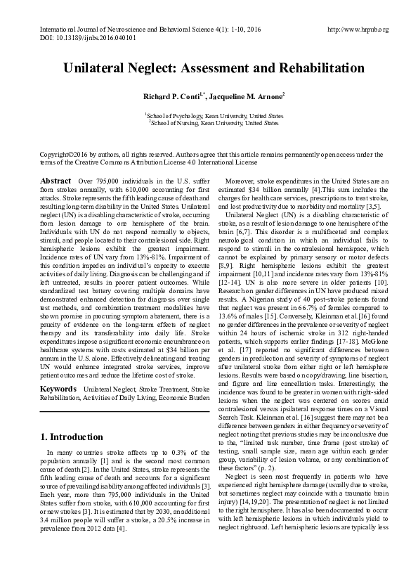 (PDF) Unilateral Neglect: Assessment and Rehabilitation