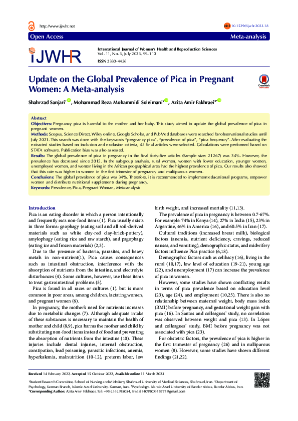 (PDF) Update on the Global Prevalence of Pica in Pregnant Women: A Meta ...